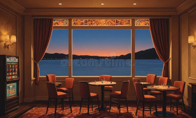Dimly Lit Restaurant Interior Features Large Window with View Serene ...