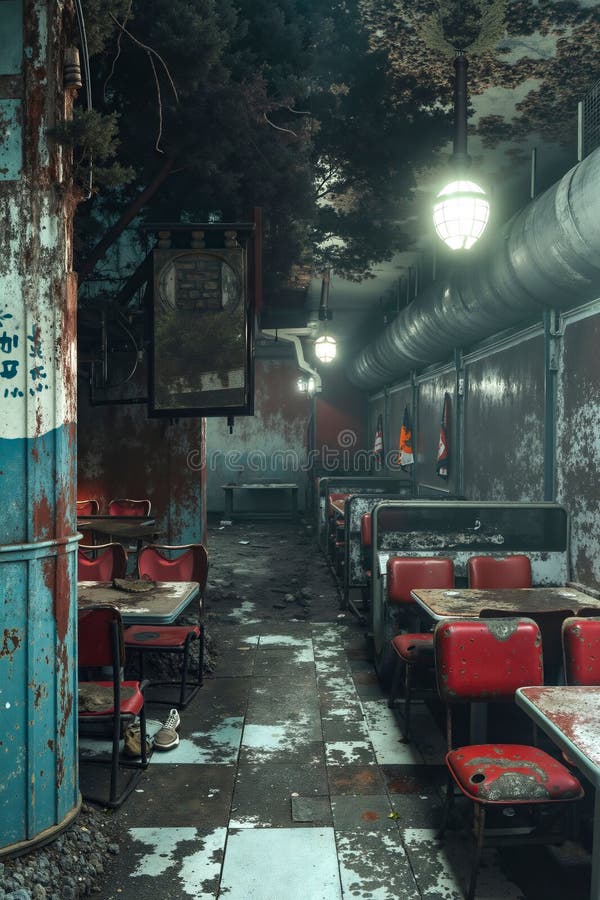 A Dimly Lit Restaurant with Tables and Chairs in it Stock Photo - Image ...