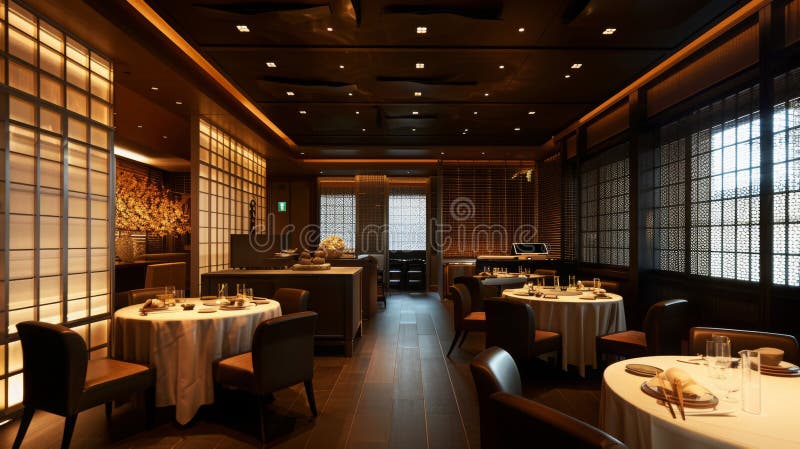 Dimly Lit Restaurant with Tables and Chairs Stock Photo - Image of ...