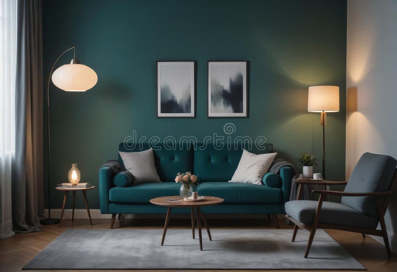 A Dimly Lit Room with an Empty White Wall Stock Illustration ...