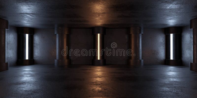 Dimly Lit Room with Columns and Lights 3d Render Illustration Stock ...