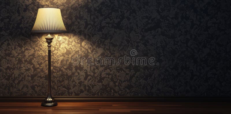 A Dimly Lit Room Featuring Elaborate Wallpaper and Illuminated by a ...