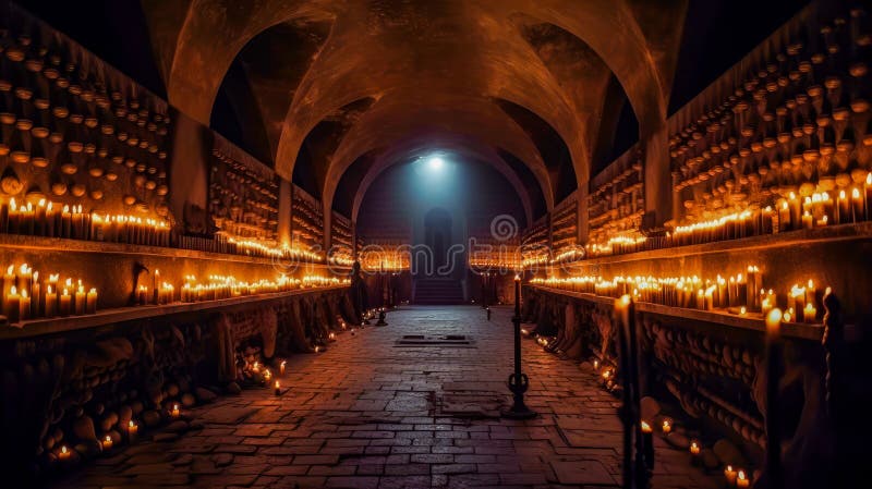 Dimly Lit Room Filled with Lots of Candles. Generative AI Stock ...