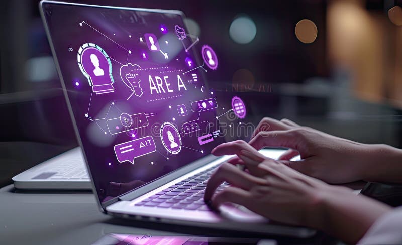 In a Dimly Lit Room, an Individual is Using a Laptop Computer Stock ...