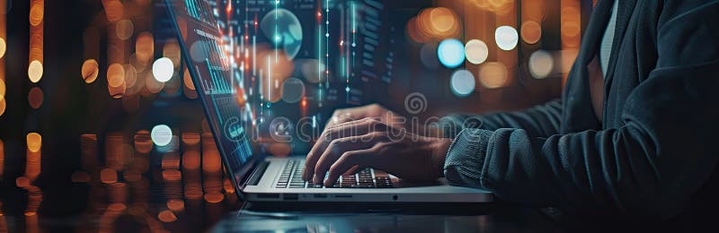 In a Dimly Lit Room, an Individual is Using a Laptop Computer Stock ...