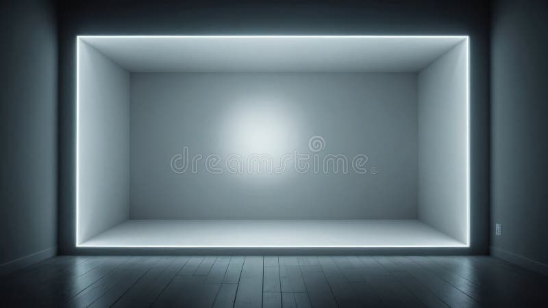Dimly Lit Room with Neon Frame, Showcasing Sleek Modern Design Stock ...
