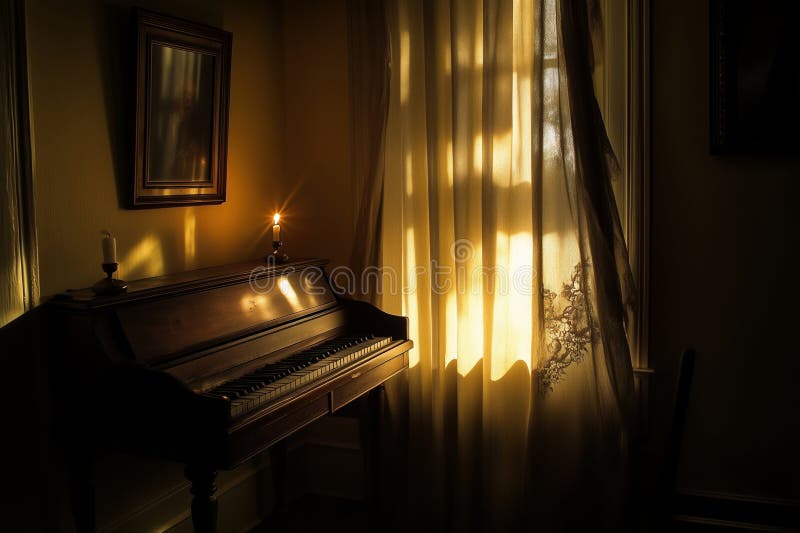 A Dimly Lit Room with an Old Piano Ai Photo Stock Illustration ...