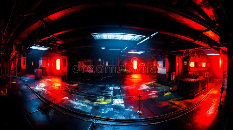 Dimly Lit Room with Red Lights in the Middle of the Room and Red Light ...