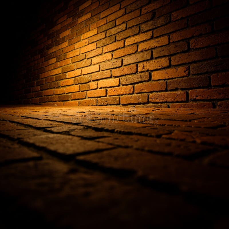 Dimly Lit Scene of a Brick Wall and Floor, Both Made of Reddish-brown ...