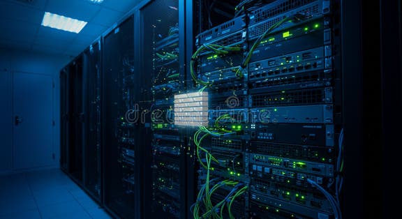 A Dimly Lit Server Room with Multiple Racks Holding Computer Servers ...
