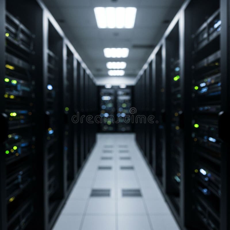 A Dimly Lit Server Room is Visible, Showcasing Two Rows of Black Server ...