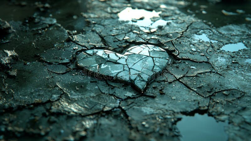 In Dimly Lit Setting Cracked Mirror Showcases Heart Shaped Object ...