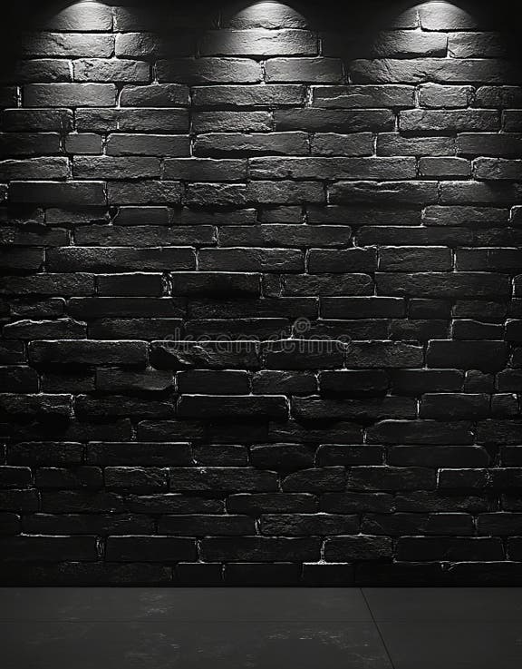 In a Dimly Lit Space, a Minimalistic Black Brick Wall Interior ...