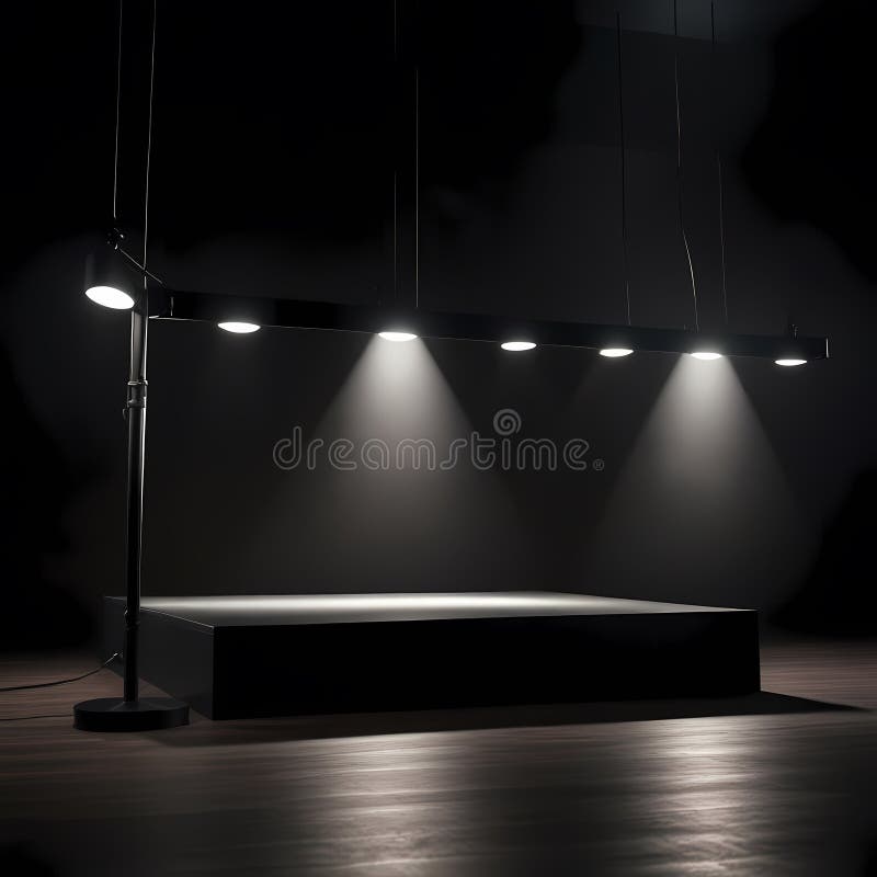 A Dimly Lit Stage in a Dark Room Features a Small, Elevated Platform ...