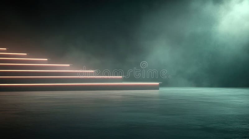 A Dimly Lit Stage with Illuminated Steps and a Misty Atmosphere Stock ...