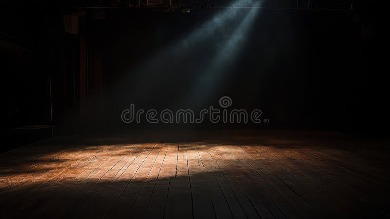 Dimly Lit Stage with Spotlight Illuminating Wooden Floor for Dramatic ...