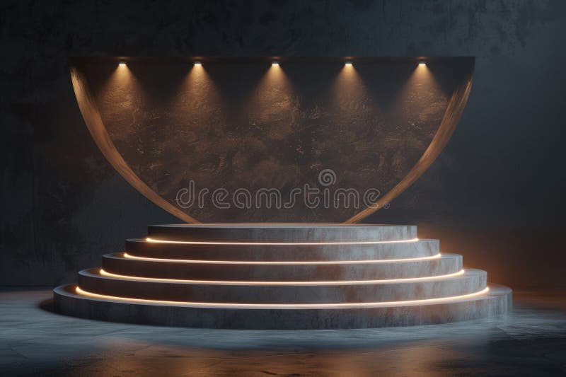 A Dimly Lit Stage with Stairs and Spotlights, Ideal for Use in ...