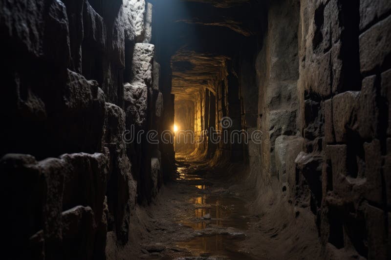 A Dimly Lit Stone Corridor in an Ancient Underground Labyrinth Stock ...