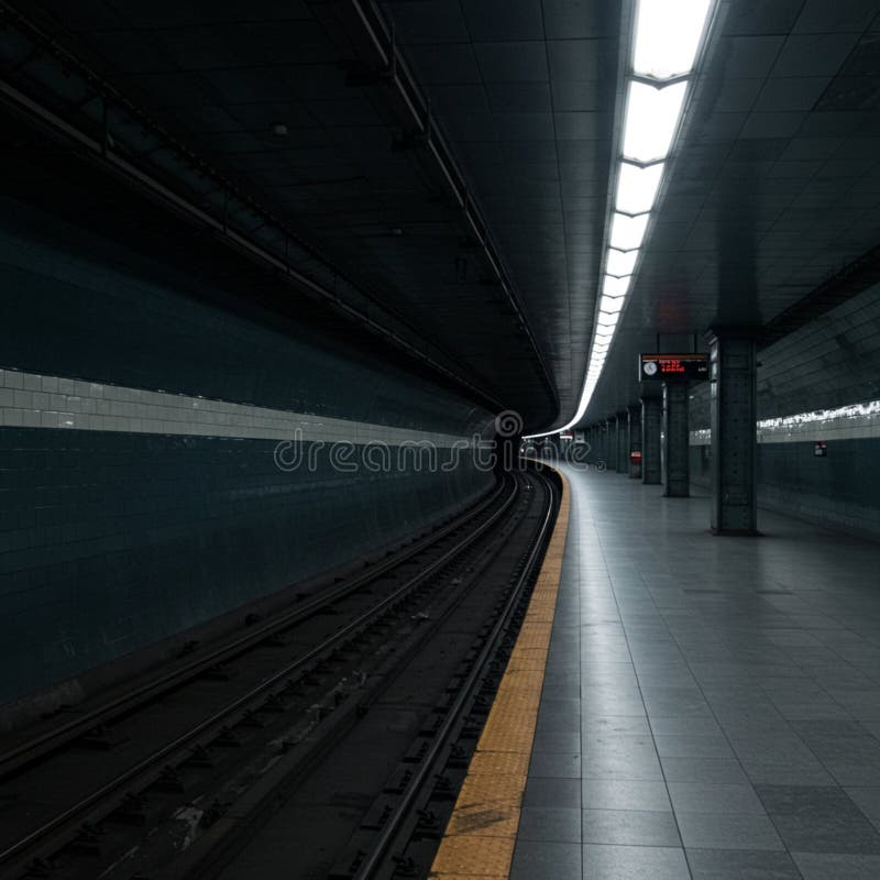 A Dimly Lit Subway Station with an Empty Platform. the Platform ...