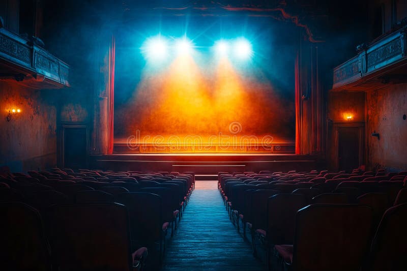 A Dimly Lit Theater with Rows of Empty Seats and a Stage Stock Image ...