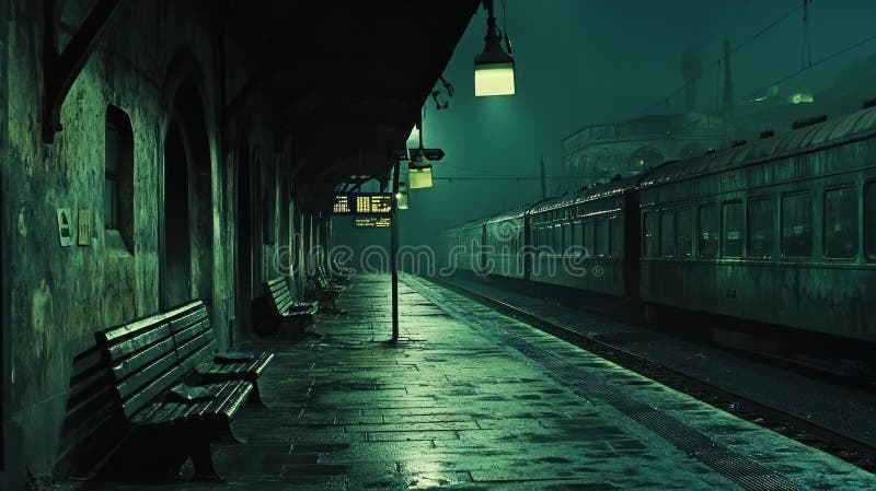 A Dimly Lit Train Station at Night, Evoking a Sense of Solitude and ...
