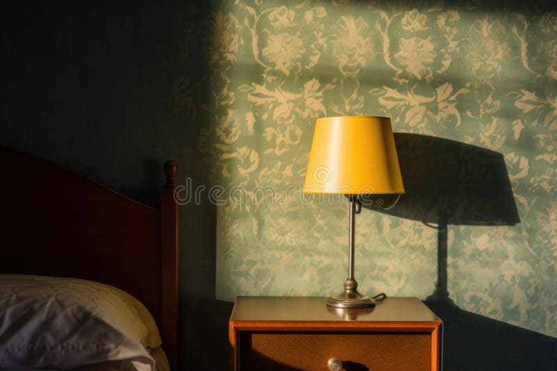 Dimmed Table Lamp Casting Shadow on a Bedroom Wall Stock Image - Image ...