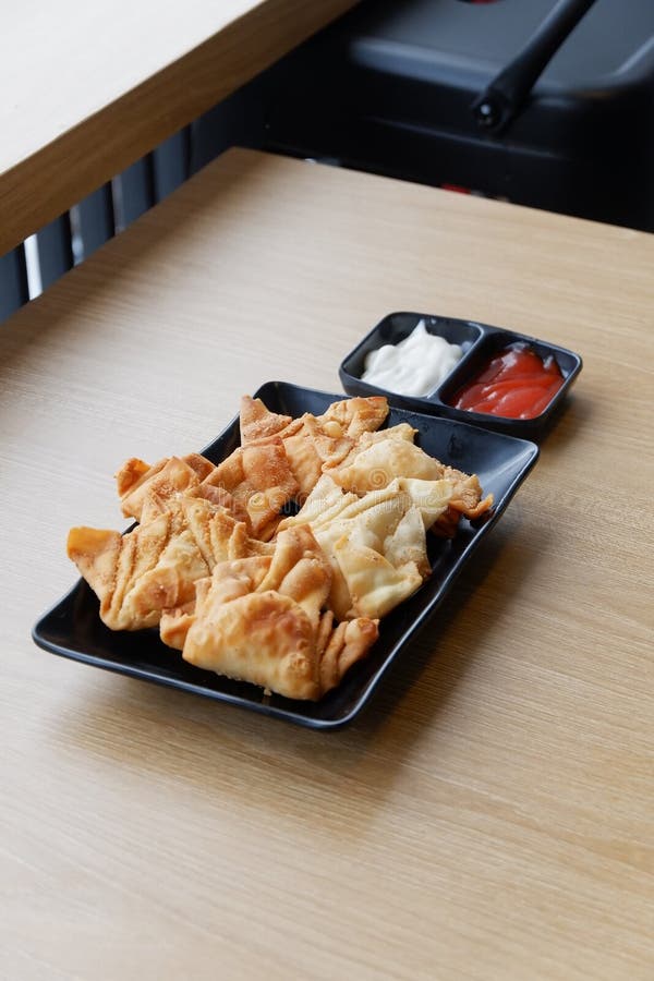Dimsum with Ketchup and Mayonnaise on the Table Stock Image - Image of ...