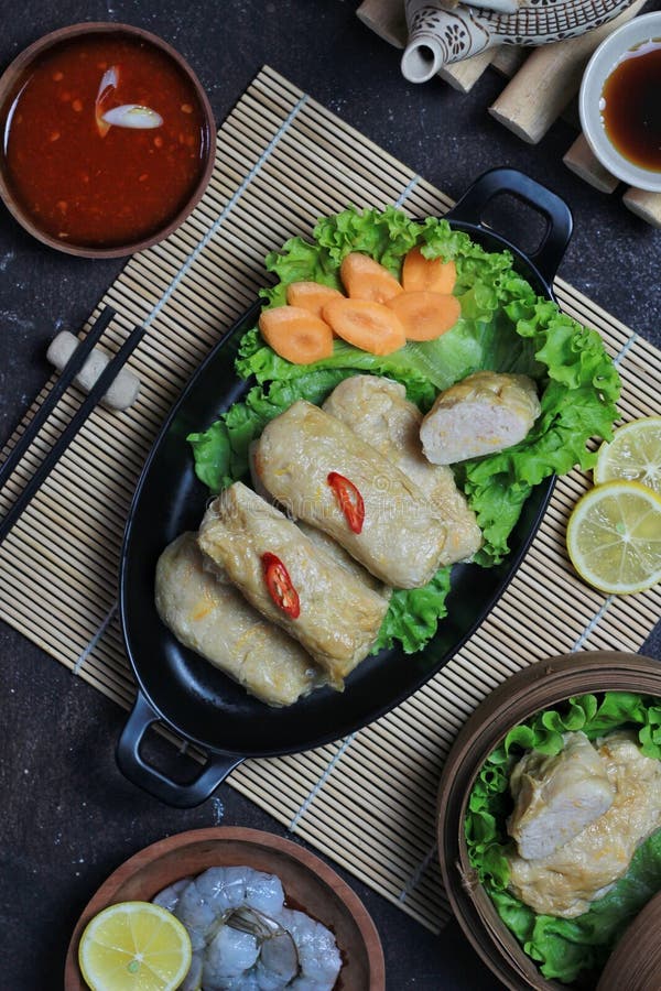 Dimsum tofu skin stock image. Image of dinner, food - 221783829