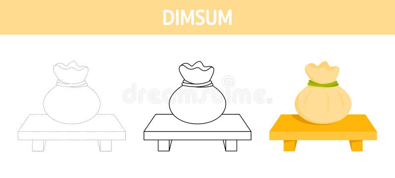 Dimsum Tracing and Coloring Worksheet for Kids Stock Vector ...