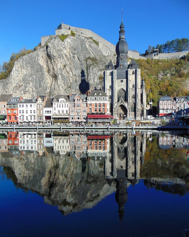 Dinant City Reflected in the River Water the Citadel View Editorial ...