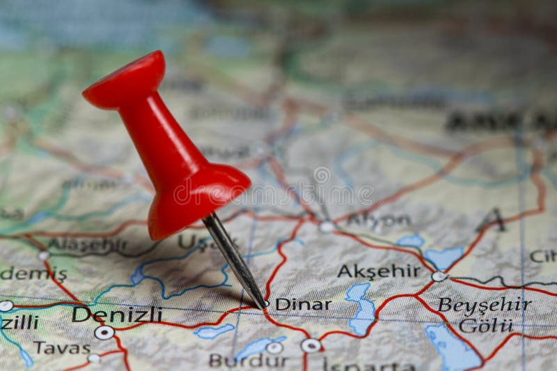 Dinar, Turkey pin on map stock photo. Image of holiday - 372920730