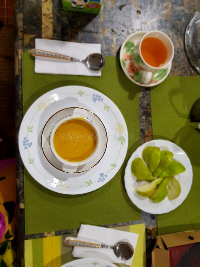 Dine Dinner Soup Tea Table Fine Pear Fruit Food Stock Photo - Image of ...