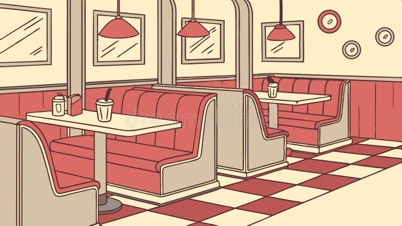 Diner Booth Interior, Retro Style and Classic Eatery Scene Vector ...