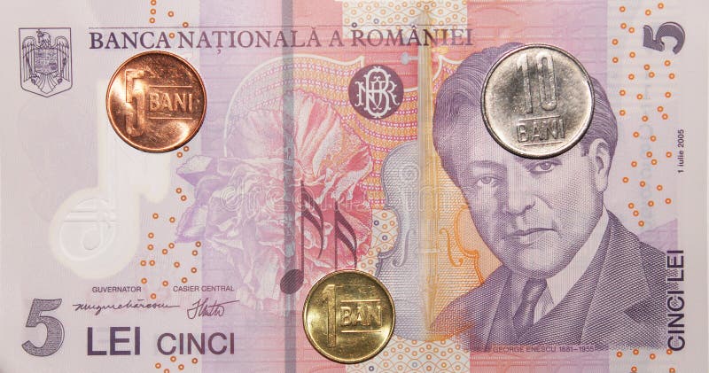 Dinero rumano: 5 leus imagen de archivo. Imagen de moneda - 83331801