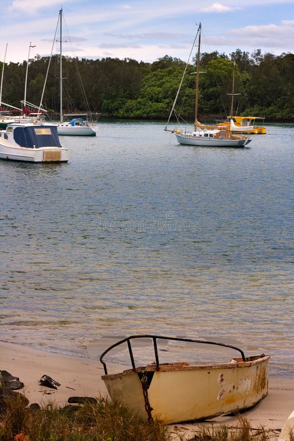 Dinghy (or Dingey) Inflatable Small Boat Towed by a Yacht in the Stock ...