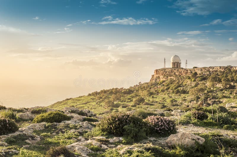 Dingli Cliffs and Aviation Radar at Sunset in Dingli, Malta Stock Image ...