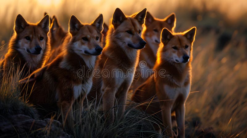 Dingo Family Standing in Front of the Camera in the Rocky Plains with ...