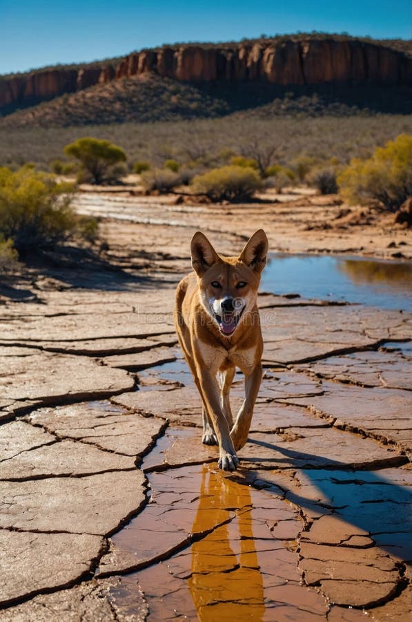 A Lone Dingo Walks Across the Cracked Earth of the Australian Outback ...