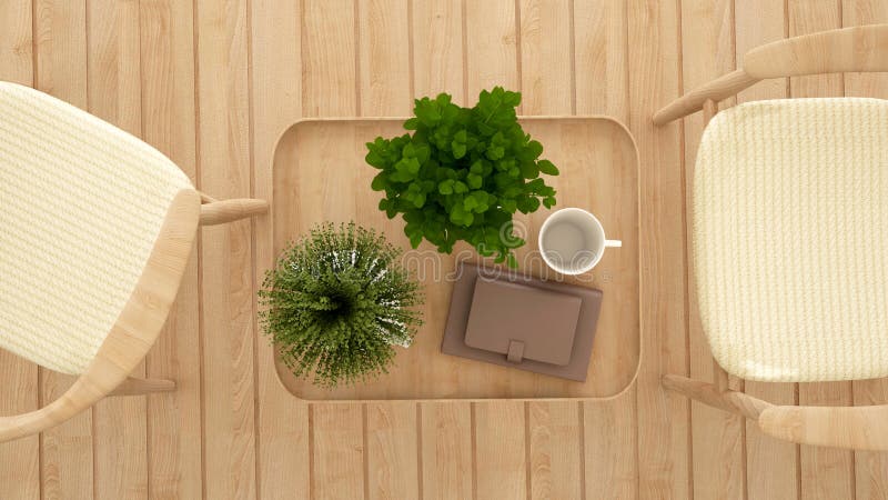 Dining Area in Coffee Shop or Restaurant Top View - 3D Rendering Stock ...