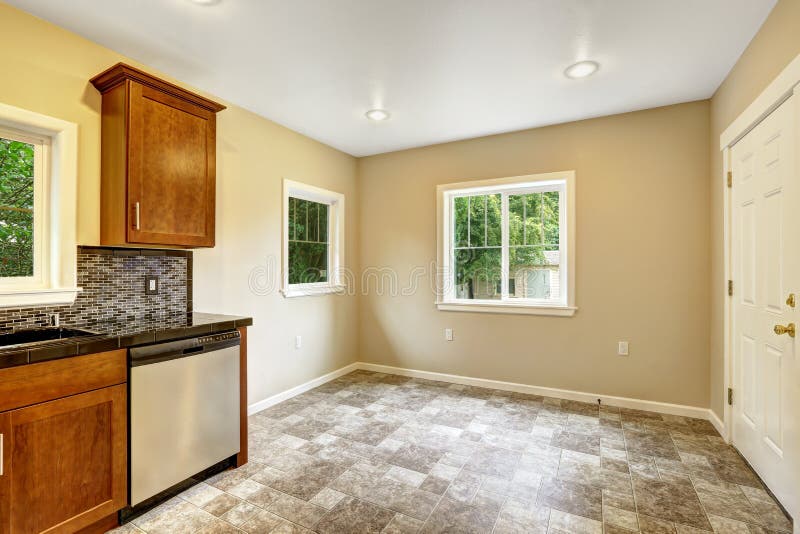 Dining Area in Empty Kitchen Room Stock Image - Image of kitchen ...