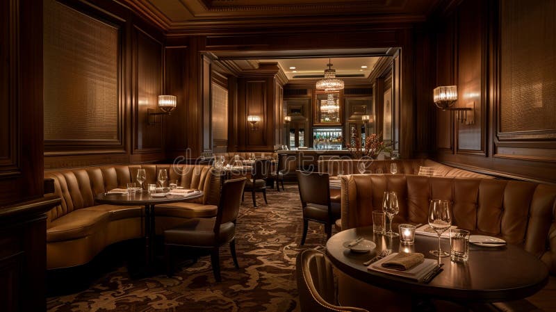 Dining Area Features Private Booths in an Intimate Hotel Setting Stock ...