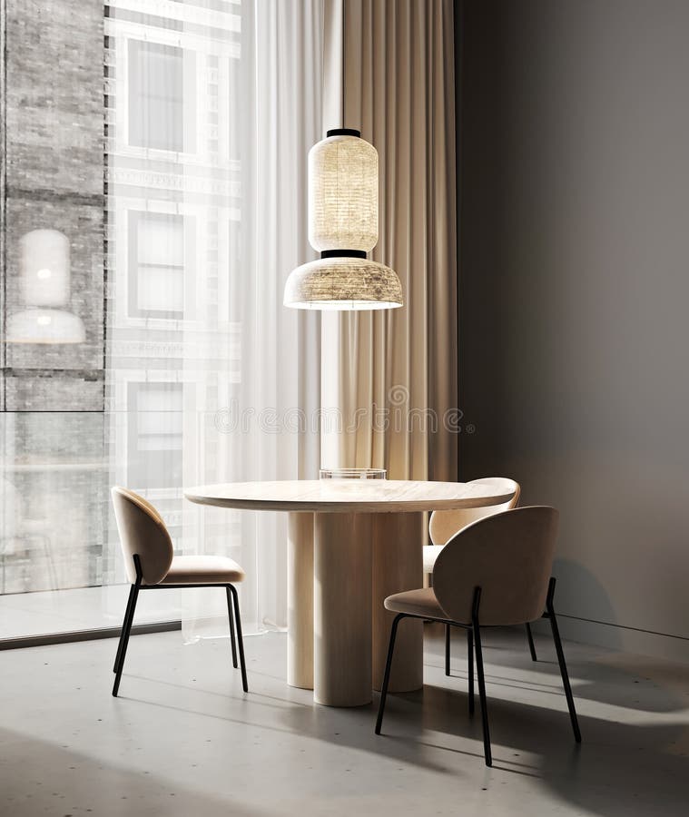 Dining Area Near Window in Modern Interior Living Room, 3d Rendering ...