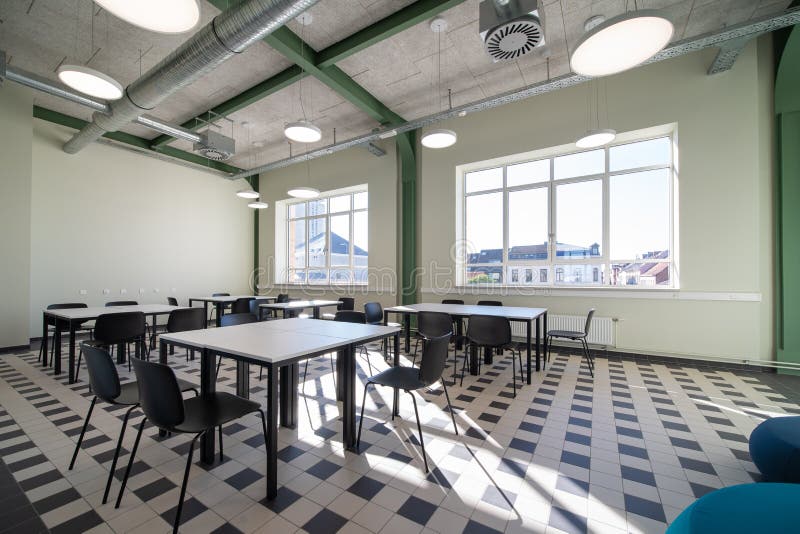 Dining area at school stock photo. Image of hall, campus - 231253448