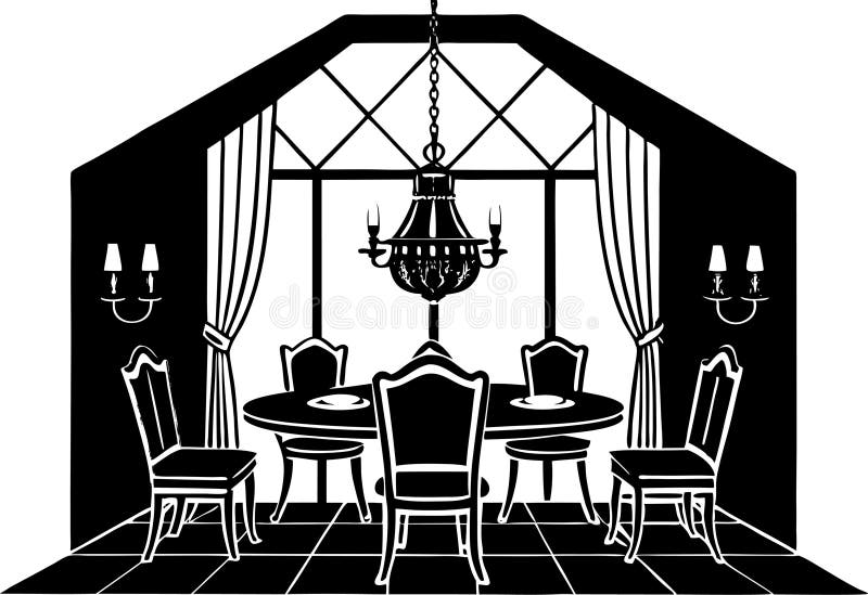 Dining Beautiful Room Silhouette Vector Art . Stock Illustration ...