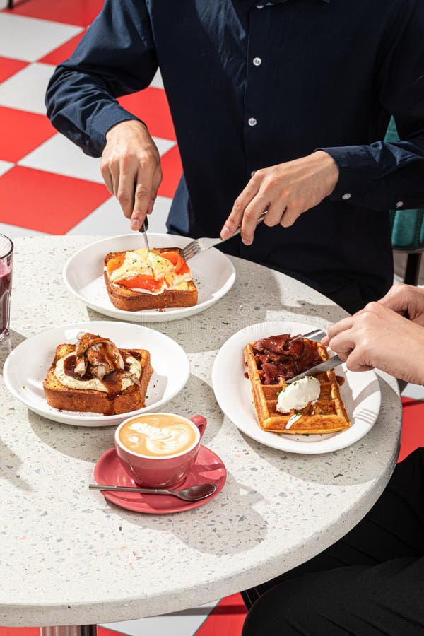 Dining in Cafe with Toasts and Savory Waffle Stock Photo - Image of ...