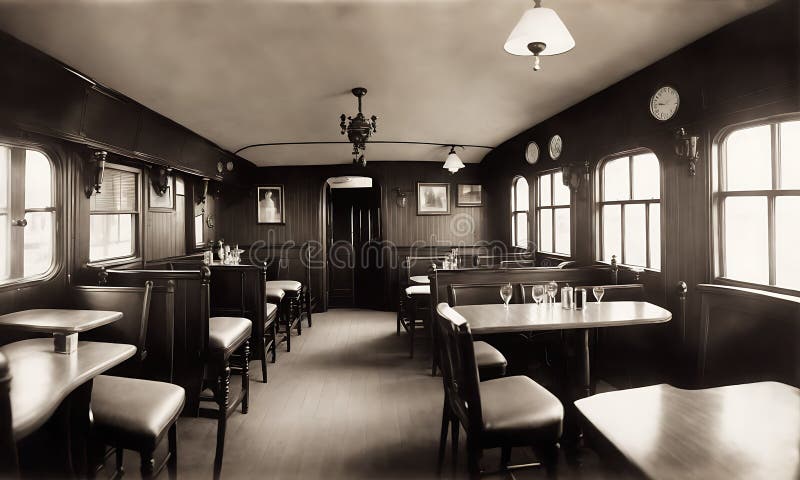 A Dining Car with Tables and Chairs. Stock Image - Image of table ...