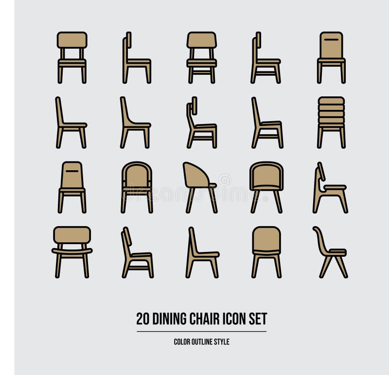 Dining Chair Icon Set in Colored Outline Style Stock Vector ...