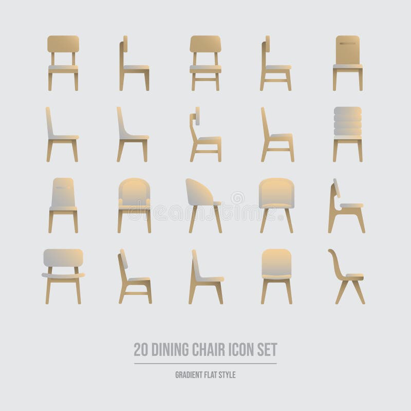 Dining Chair Icon Set in Flat Style Stock Vector - Illustration of ...