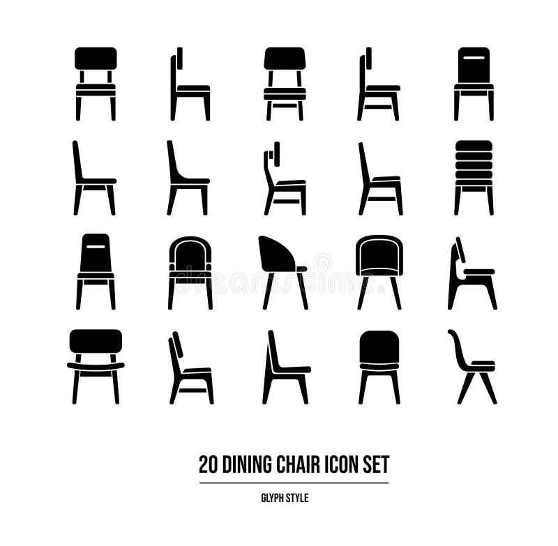 Dining Chair Icon Set in Glyph Style Stock Vector - Illustration of ...