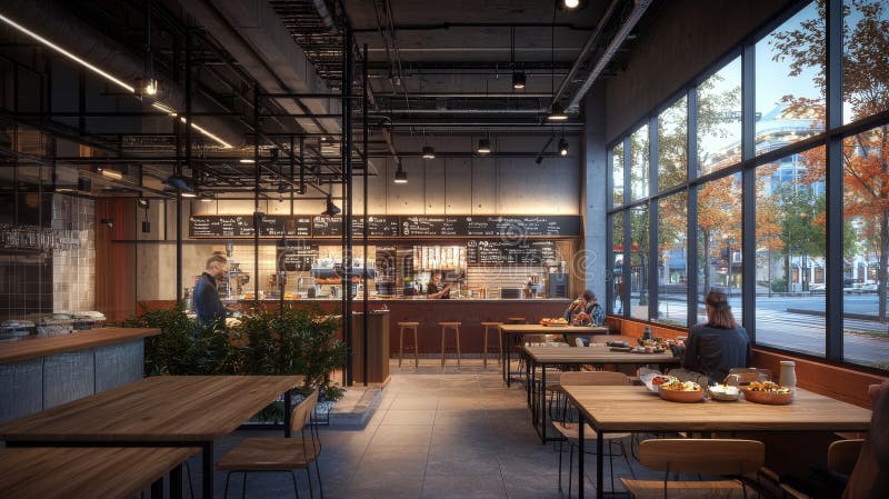 Dining in a Communal Dining Hall Adorned with Rustic Tables and Benches ...